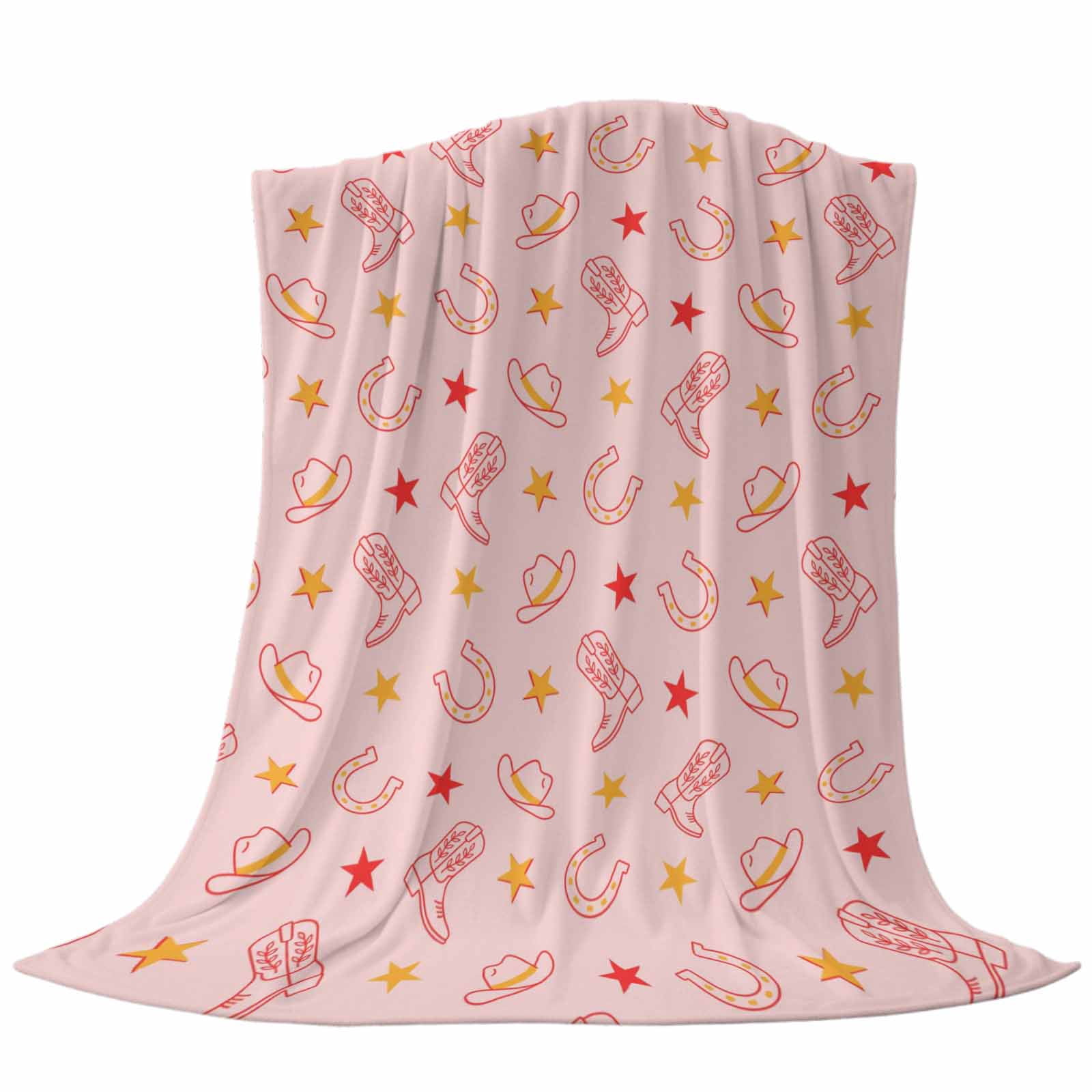 Country Style Fleece Throw Blanket Western Horseshoe Boots Cowboy Hat ...