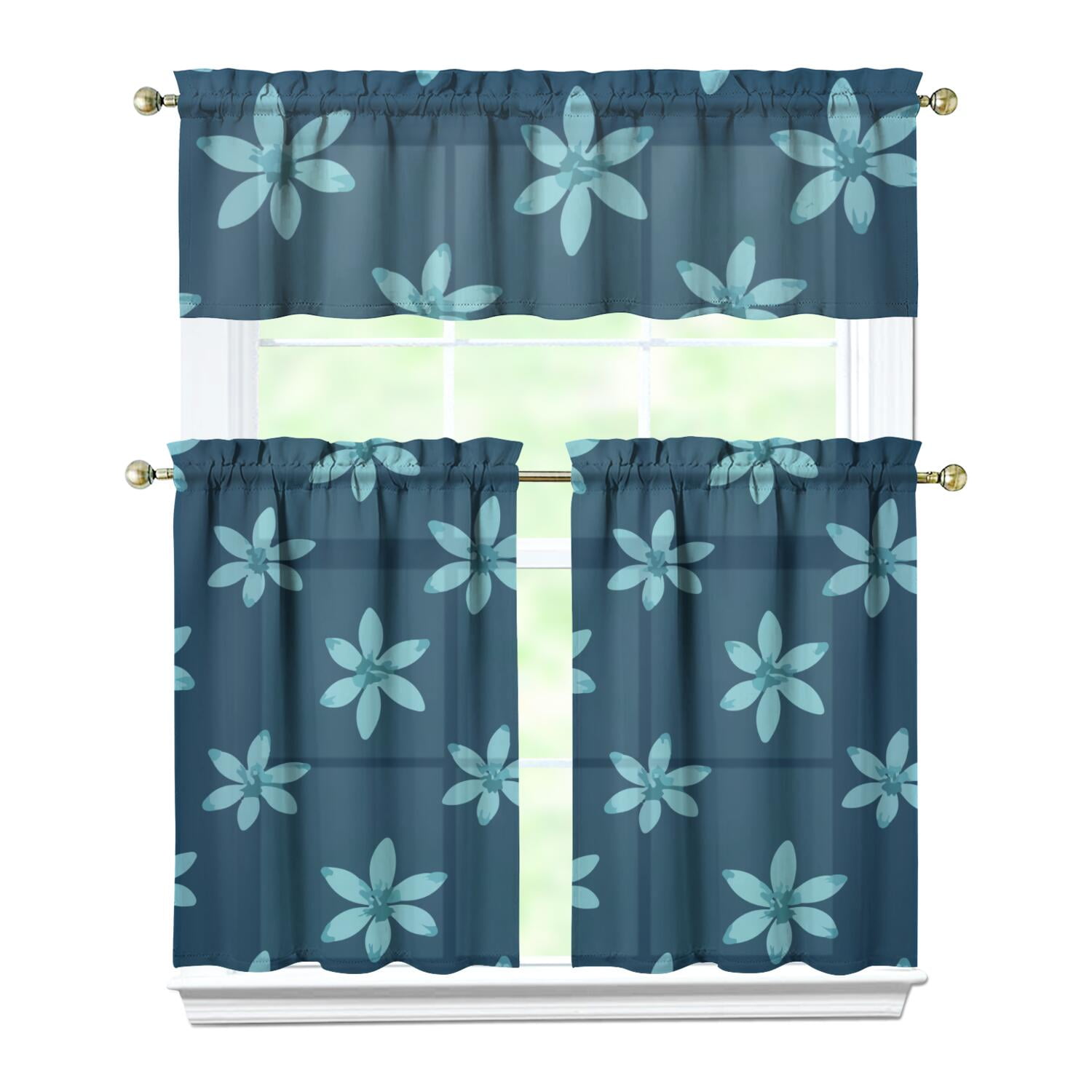 Country Style Kitchen Curtains Set of 3 with Valance and Tier Panels ...