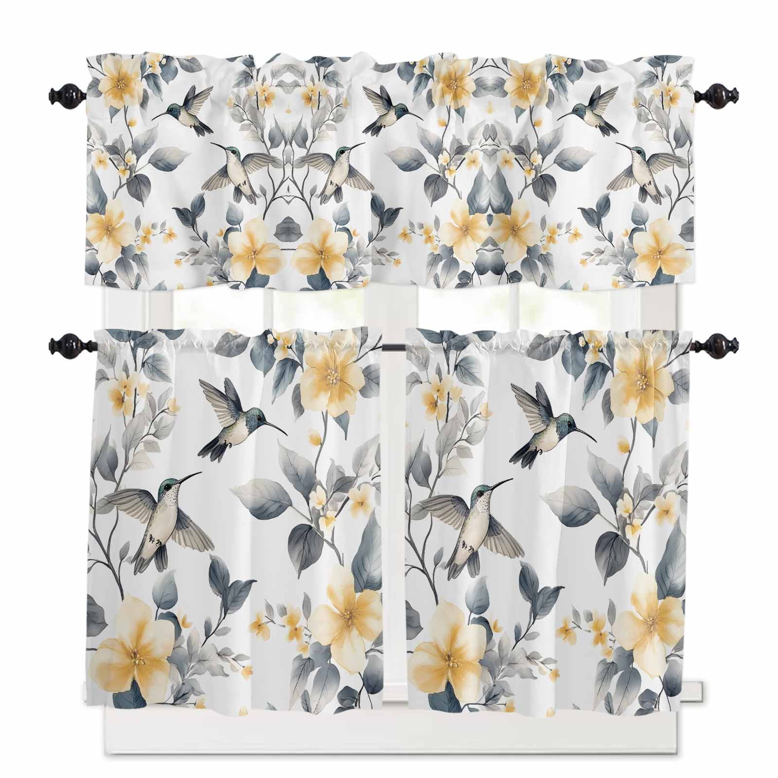 Country Style Kitchen Curtains Valances and Tiers Set of 3 Yellow ...