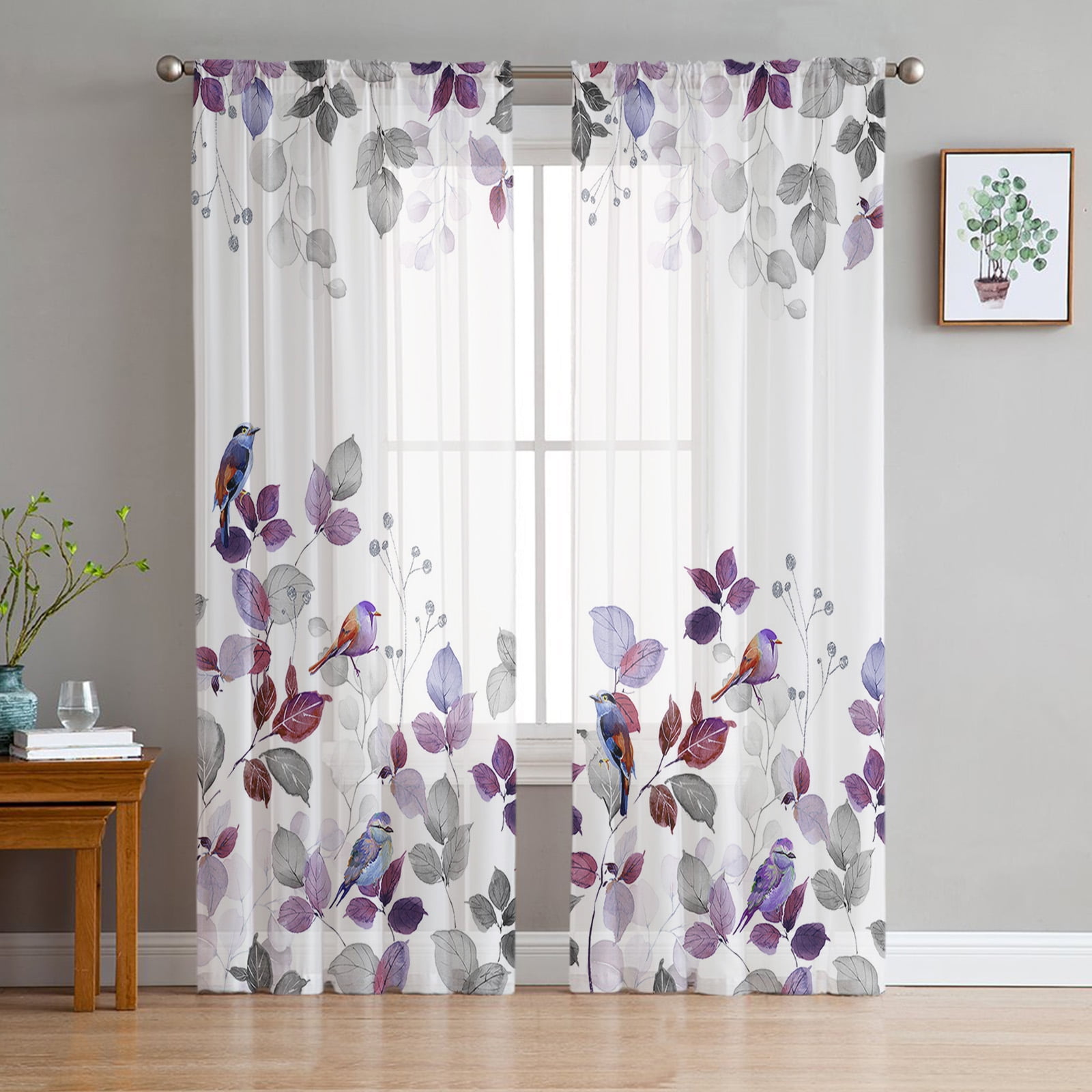 Country Style Leaves Robin Sheer Curtains for Living Room ration Window ...