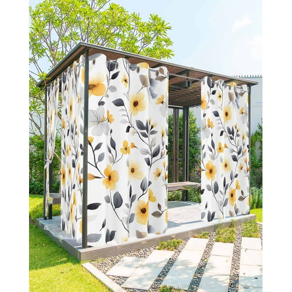 Country Style Outdoor Curtains for Patio, Yellow Flowers Leaves Floral ...