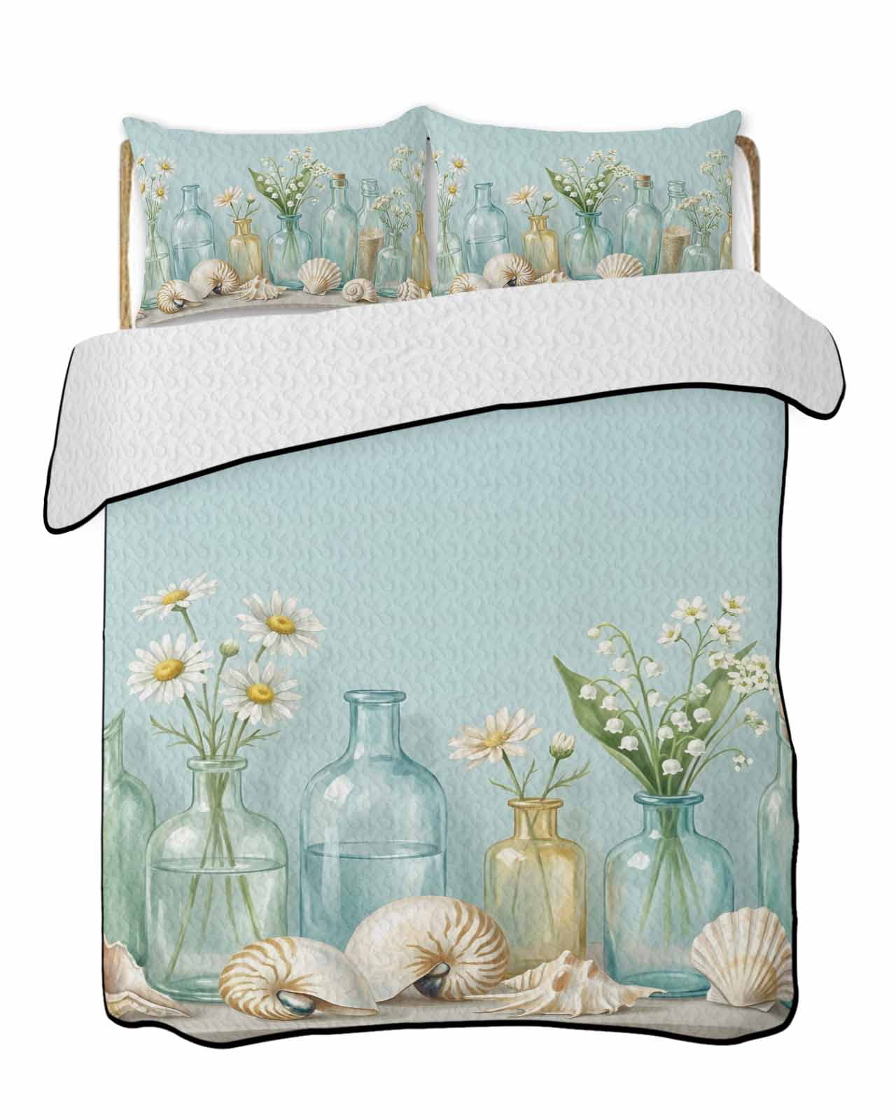 Country Style Quilts Bedding Set Full Size Glass Bottle Daisy Flowers ...