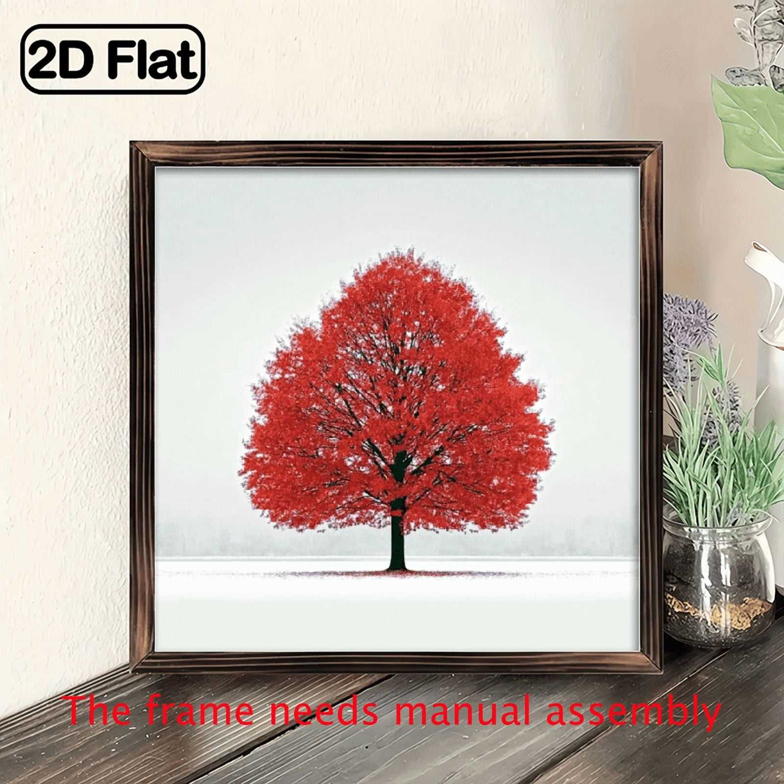Country Style Red Trees in Snow Scene - Winter Landscape Painting with ...