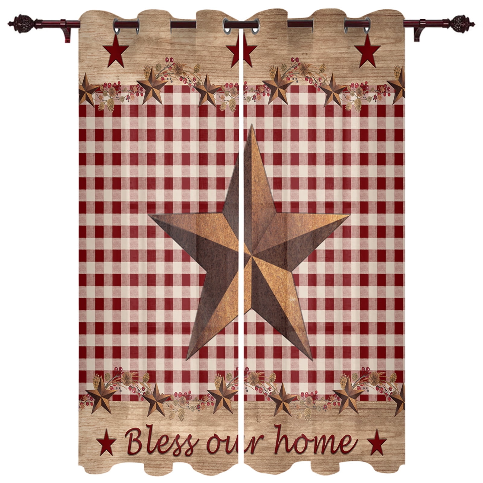 Country Style Retro Red Plaid Modern Curtains for Living Room Luxury ...