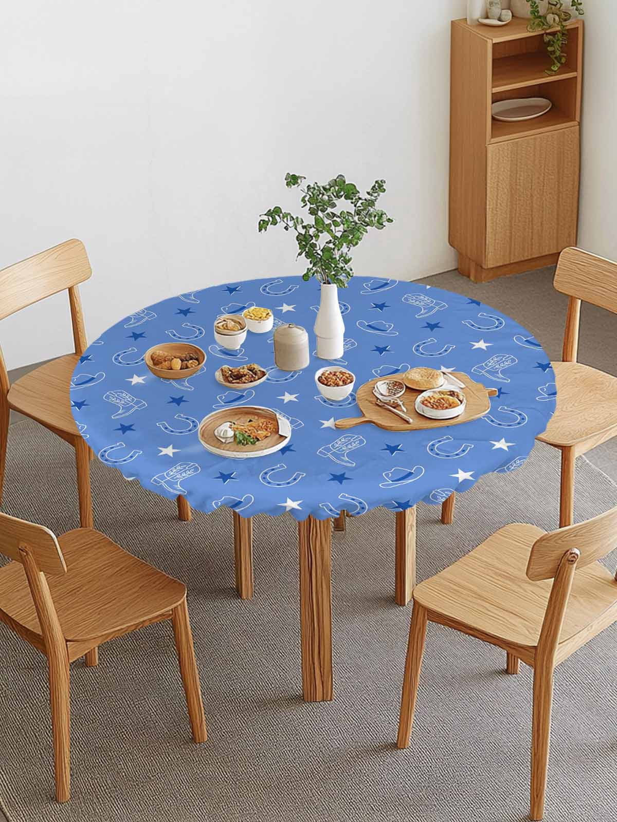 Country Style Round Fitted Tablecloth with Elastic Edge, Western ...