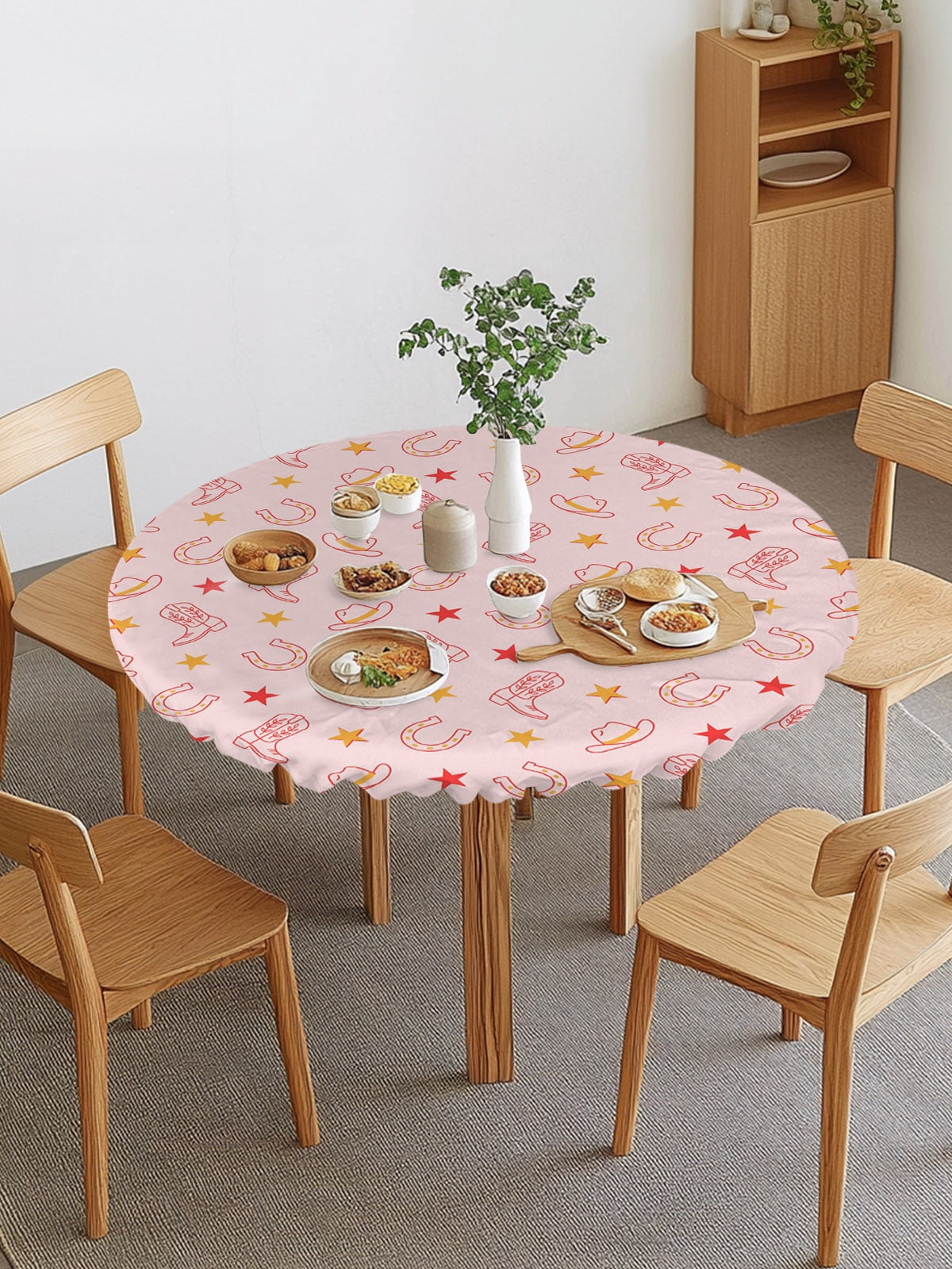 Country Style Round Fitted Tablecloth with Elastic Edge, Western ...