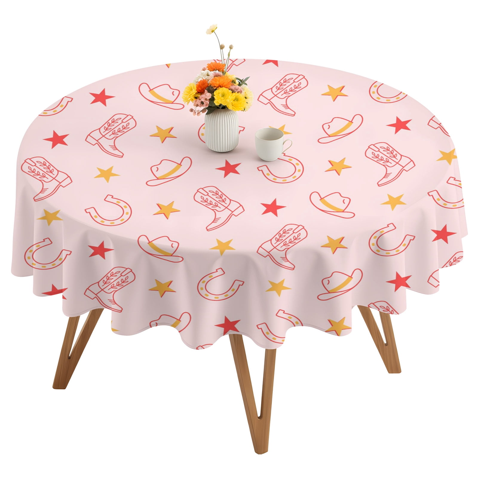 Country Style Round Tablecloth 54 inches Western Horseshoe Boots Cowboy ...