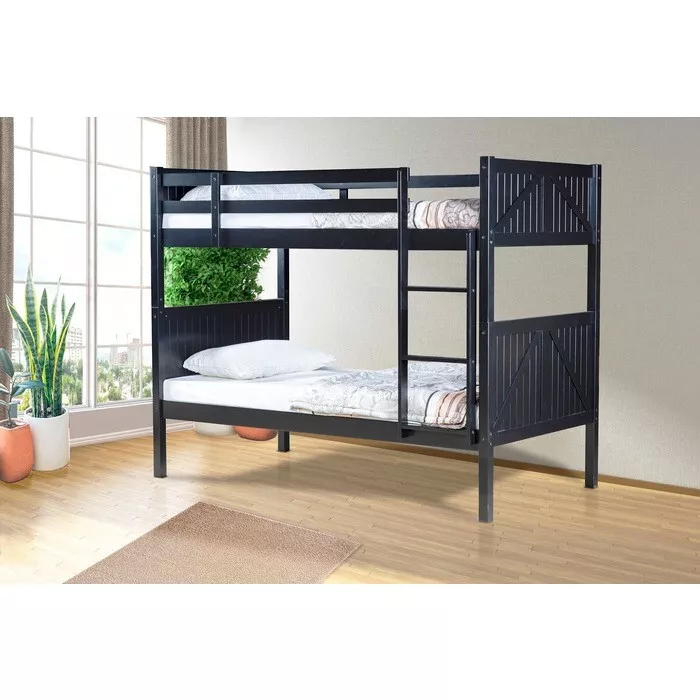 Country Style Solid Wood Bunk Bed (Twin-Twin) with Ladder and Guardrail ...