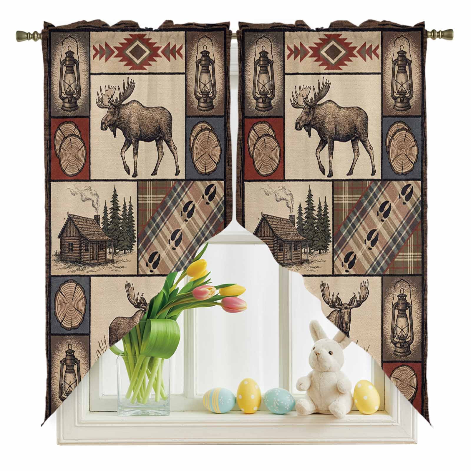 Country Style Swag Kitchen Curtain Valances, Farm Buck Wooden House ...