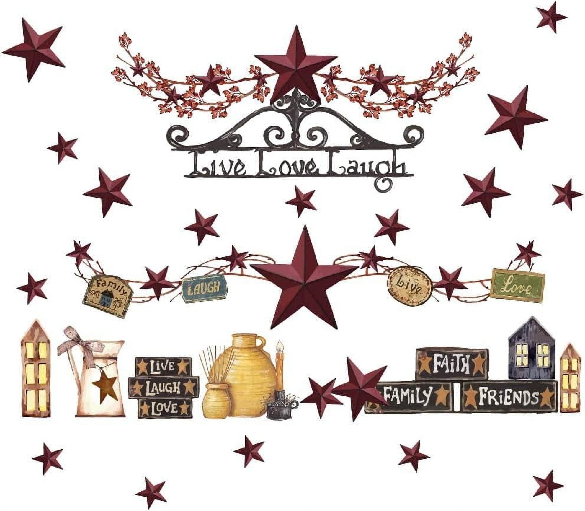 Country Style Wall Decals Country Stars Berries Live Love Laugh Wall ...