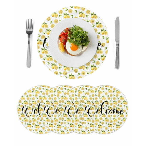 Country Summer Round Table Placemats set of 4, Welcome Lemon Print ...