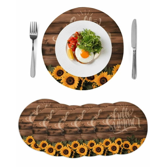 Country Summer Round Table Placemats set of 6, Vintage Wood Grain ...