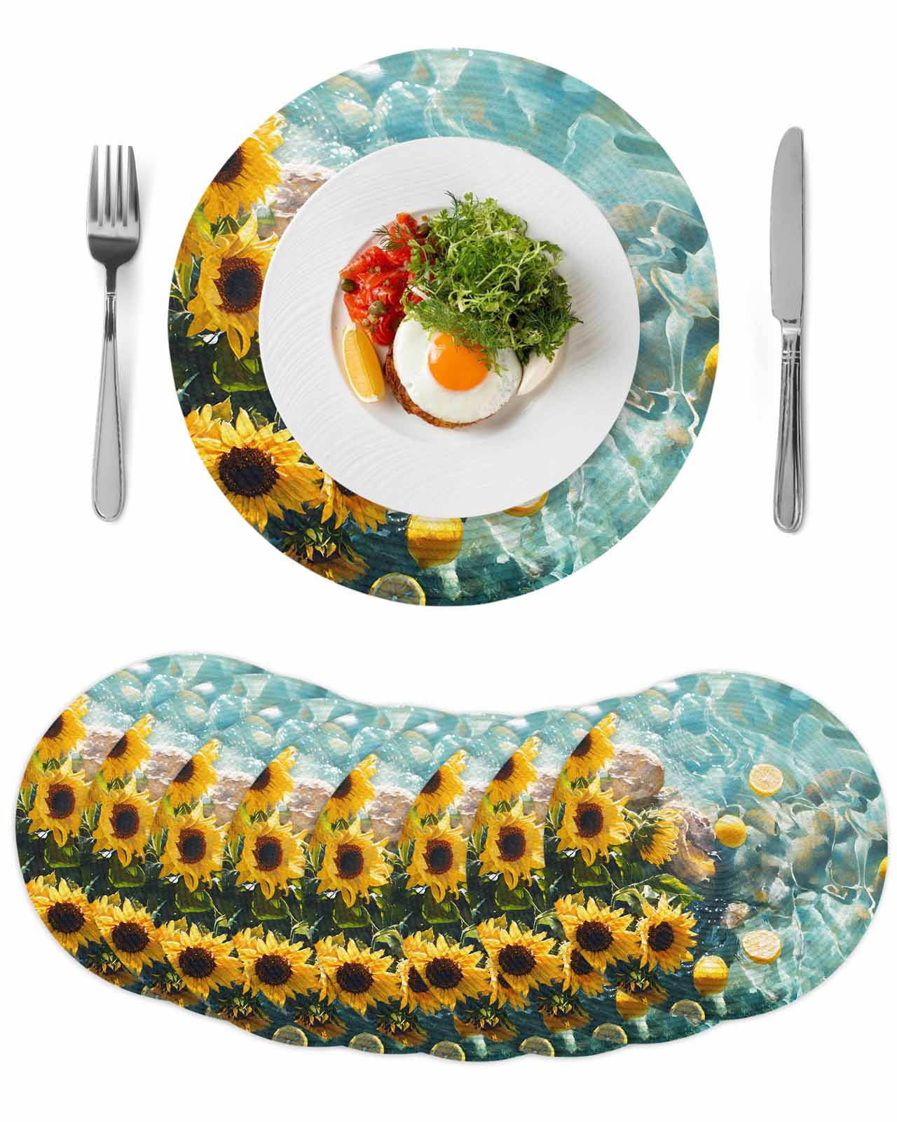 Country Summer Round Table Placemats set of 8, Lake Lemon Sunflower Oil ...