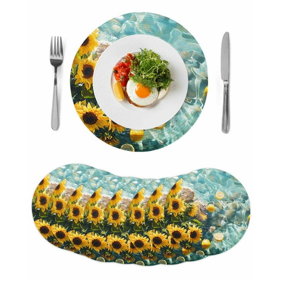 Country Summer Round Table Placemats set of 8, Lake Lemon Sunflower Oil ...