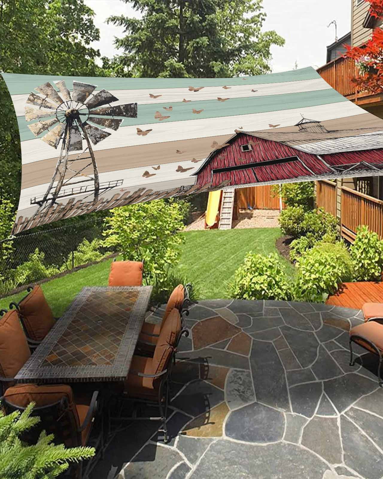 Country Sun Shade Sail 6.5'X10' Windmill Farmhouse Butterfly Wood Grain ...
