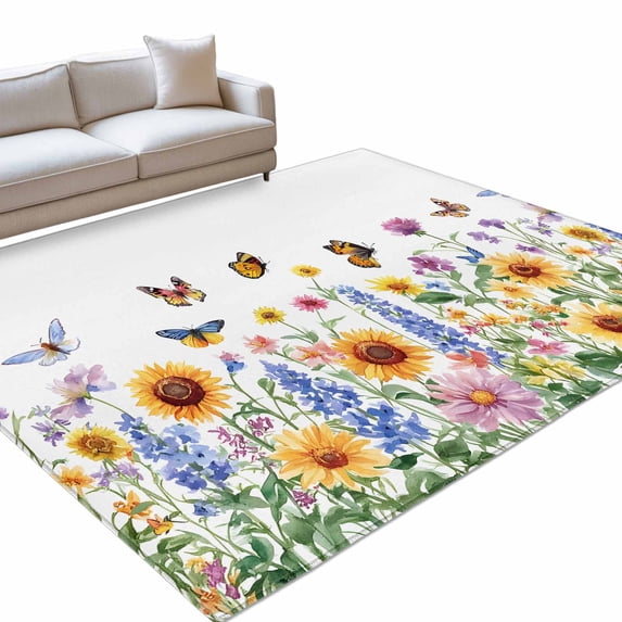 Country Sunflower Area Rugs 5x8ft Daisy Lavender Butterfly Farm ...