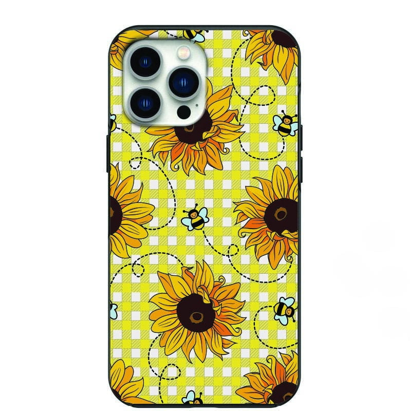 Country Sunflower Bee Checker Pattern Fun Art for iPhone 17 to 11 Pro ...
