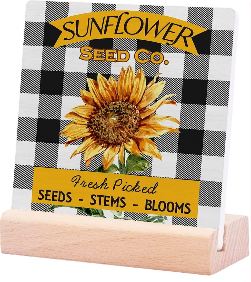 Country Sunflower Ceramic Table Sign Plaque Decor Desk Sign Black and ...
