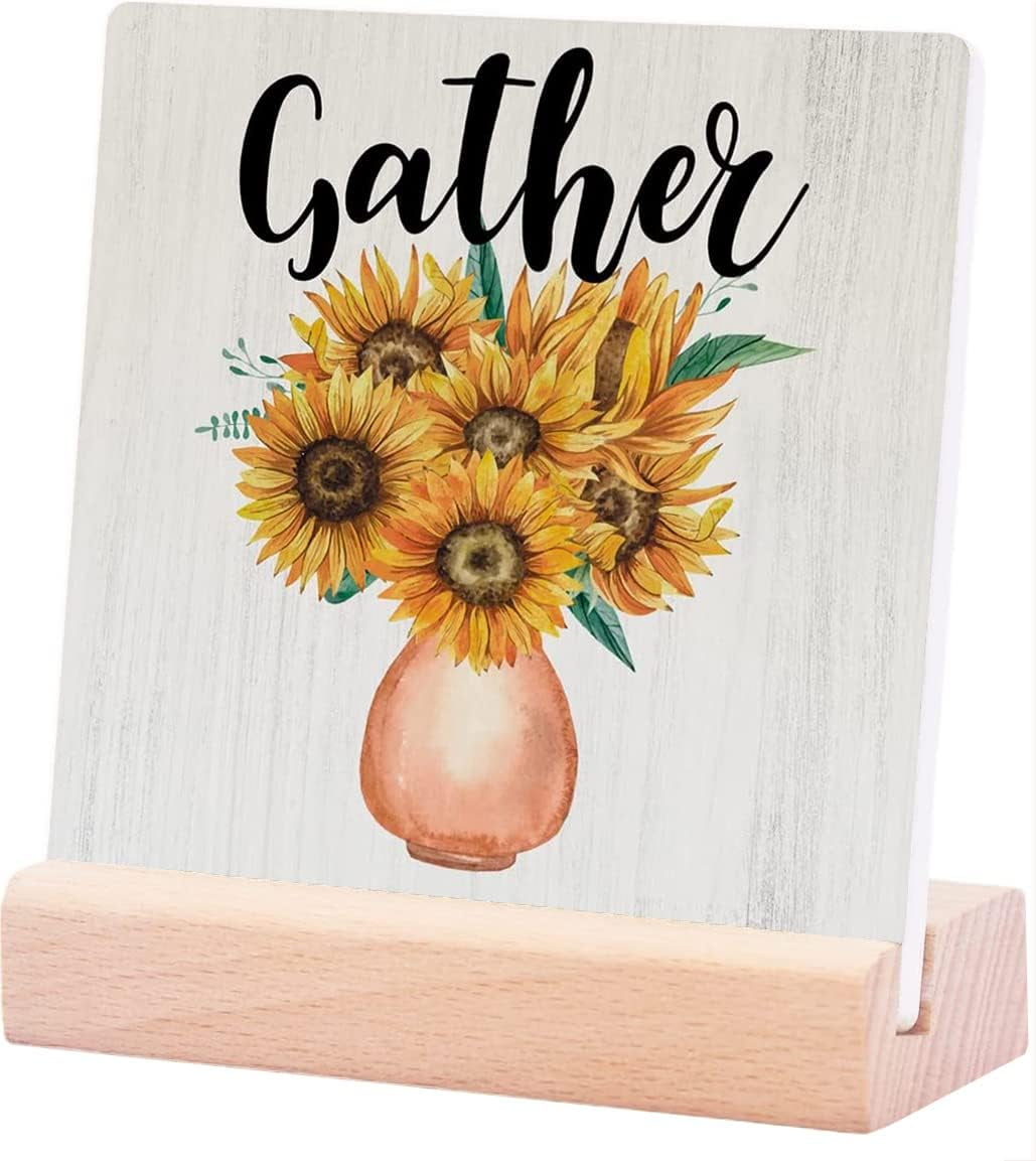Country Sunflower Ceramic Table Sign Plaque Rustic Gather Sunflower in ...