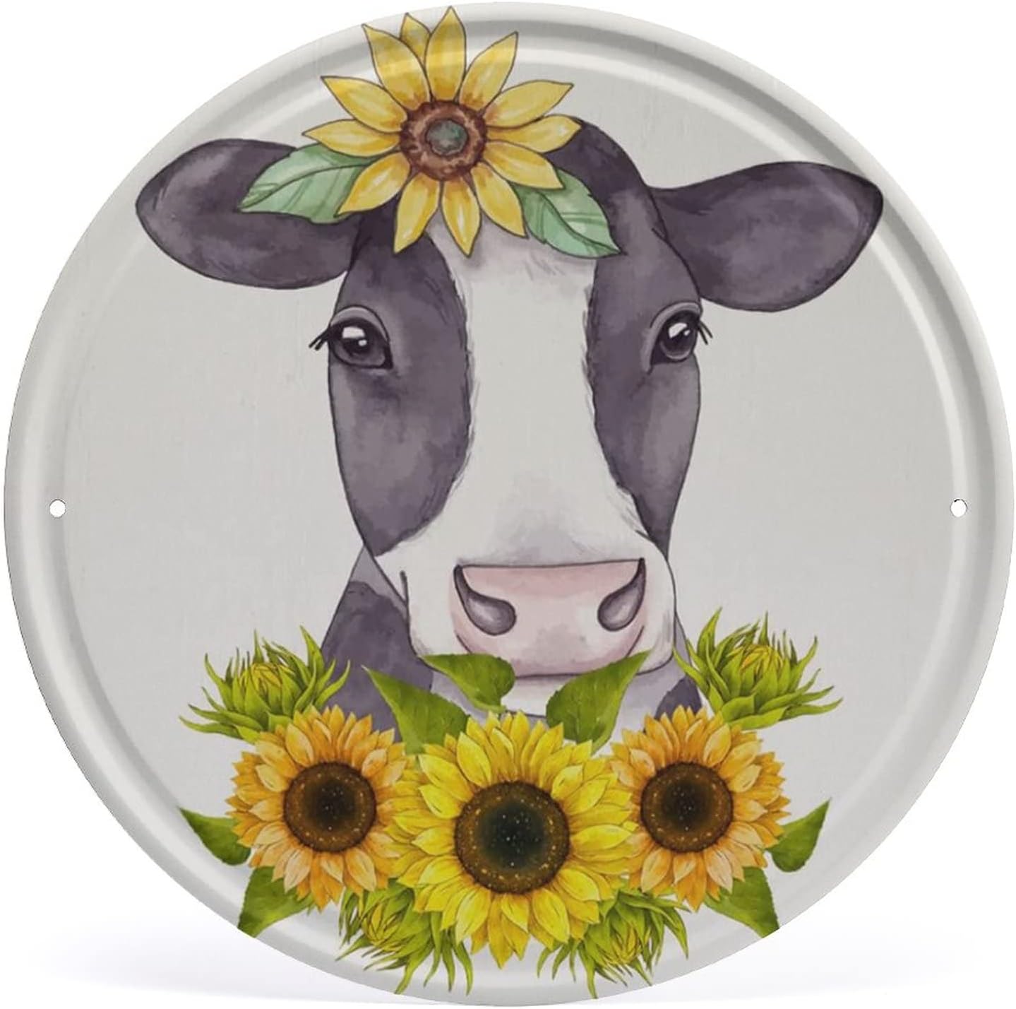 Country Sunflower Cow Round Metal Tin Sign Rustic Sunflowers And Cow ...