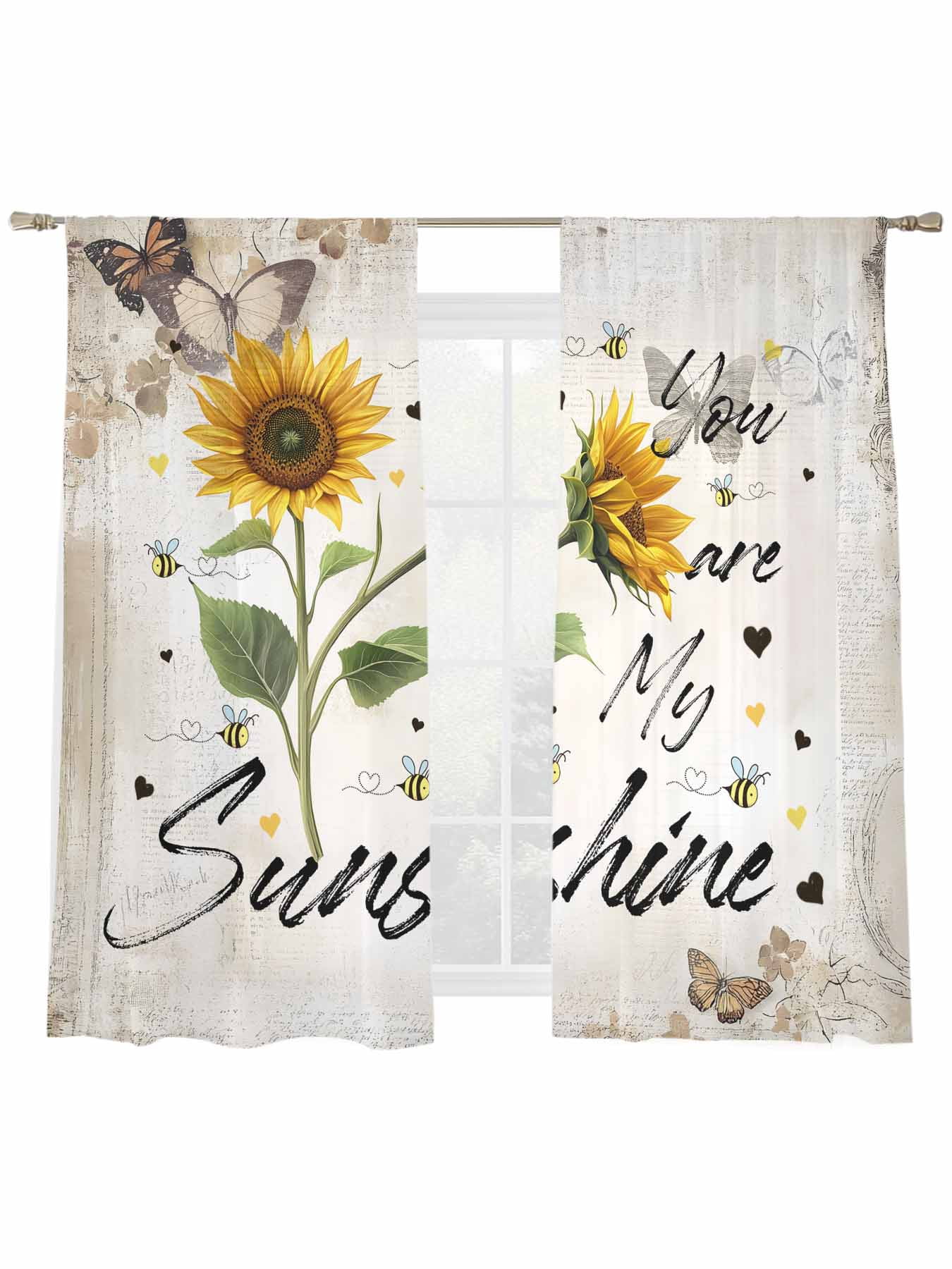 Country Sunflower Sheer Curtains 2 Panels Set Retro Farmhouse You Are ...