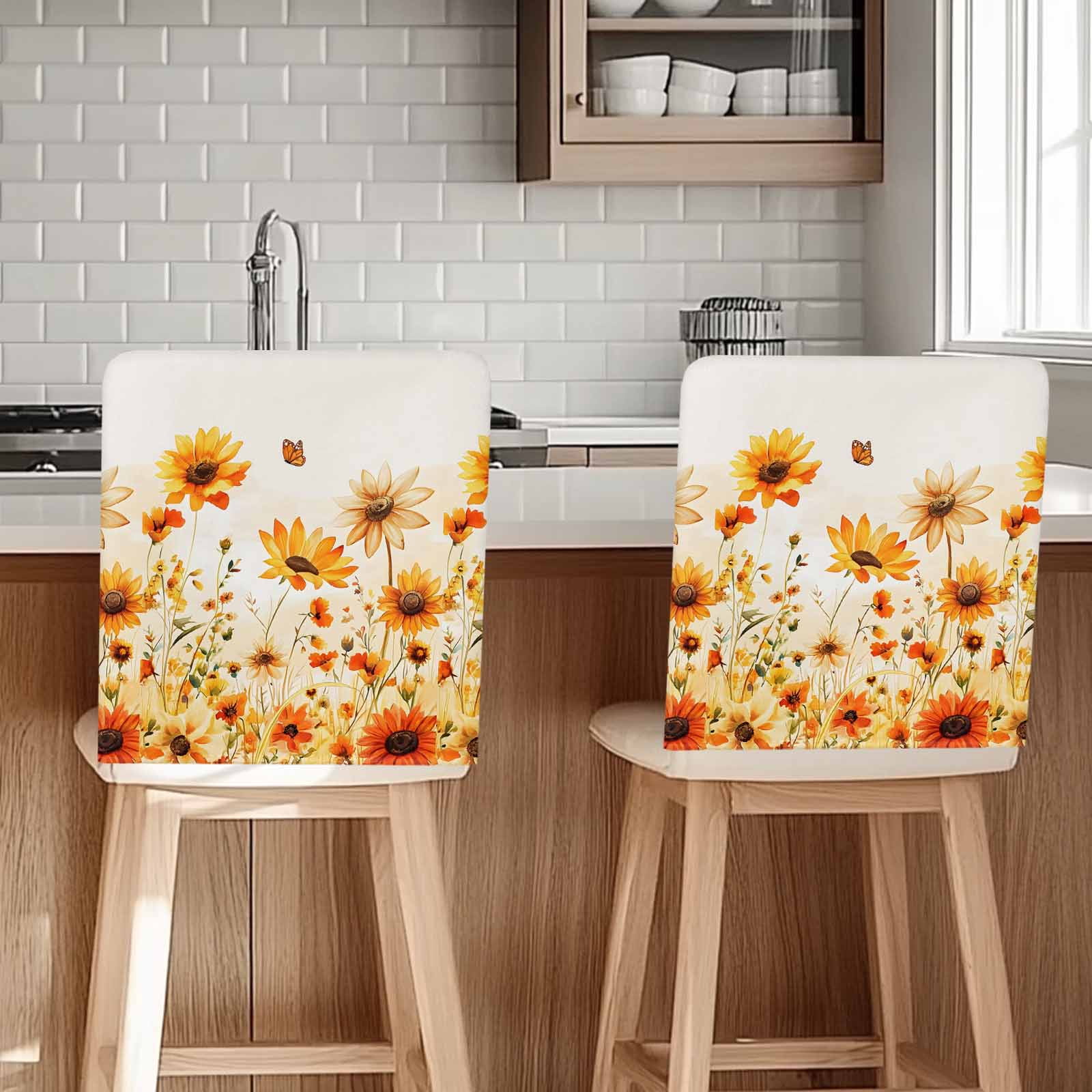 Country Sunflower Watercolor Orange Flower Field Farmhouse Chair Covers ...