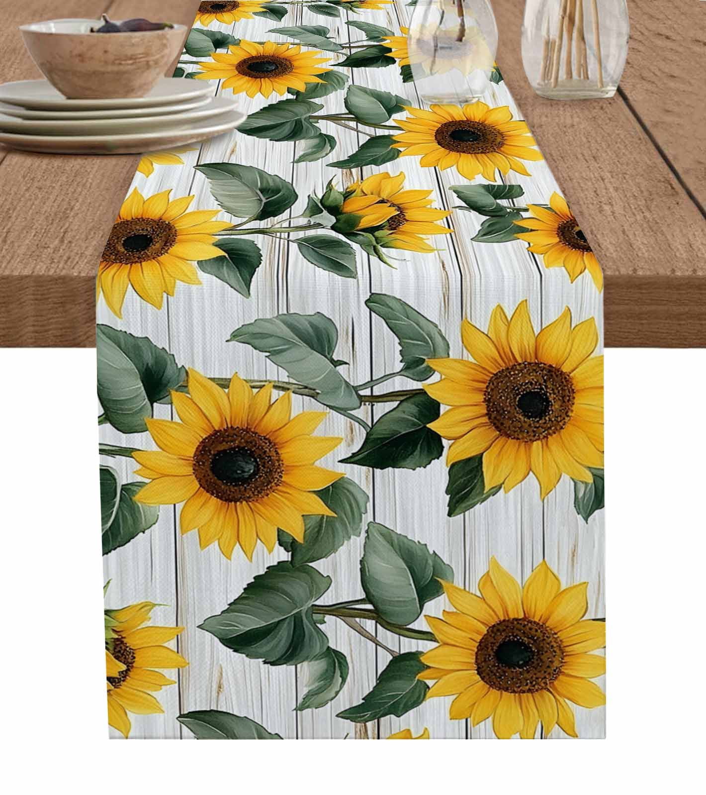 Country Sunflowers Burlap Cotton Table Runner 16x72 Inches Long, Retro ...