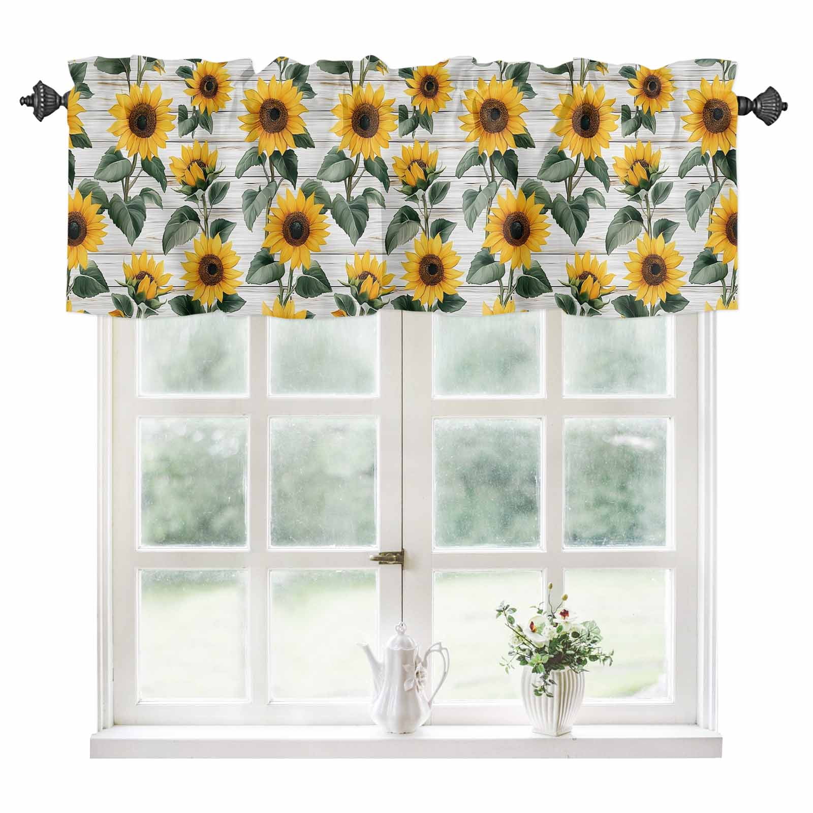 Country Sunflowers Kitchen Valances for Windows 42x12 Inch Kitchen ...