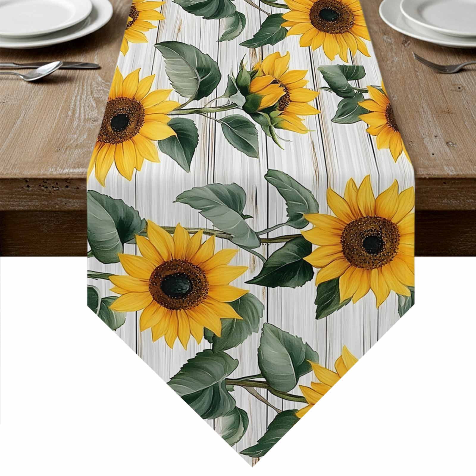 Country Sunflowers Table Runner Linen Burlap Table Runner 90 Inches ...