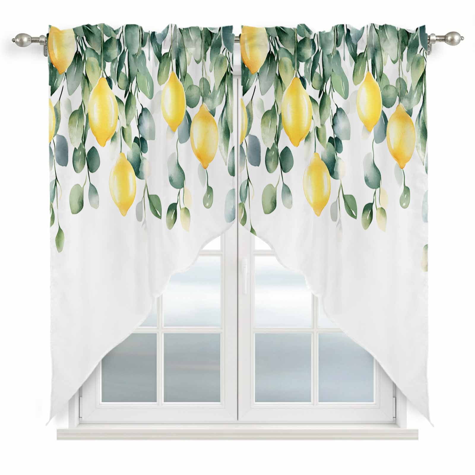 Country Swag Curtain Valance for Window 2 Panels Yellow Lemon Fruit ...