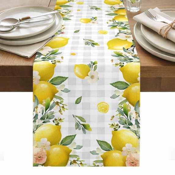 Country Table Runner 13 x 108 Inch, Vintage Yellow Lemon Flowers Grey ...