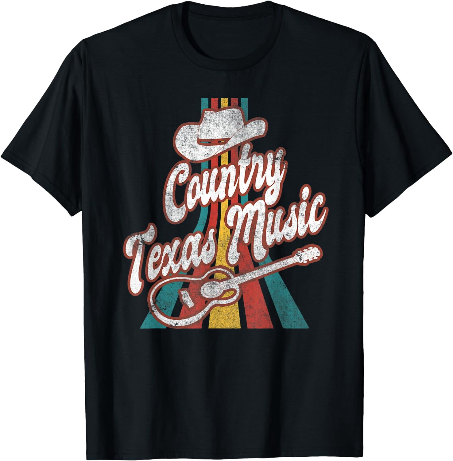 Country Texas Music Retro Country Music Guitar Cowboy Hat T-Shirt ...