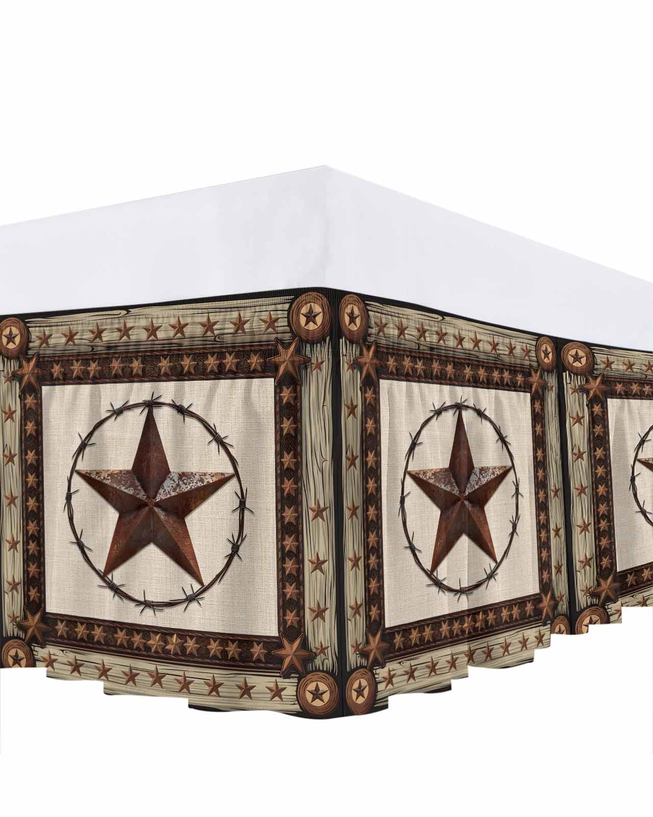 Country Texas Star Bed Skirt Cal King Size,Brown Farmhouse Vintage ...