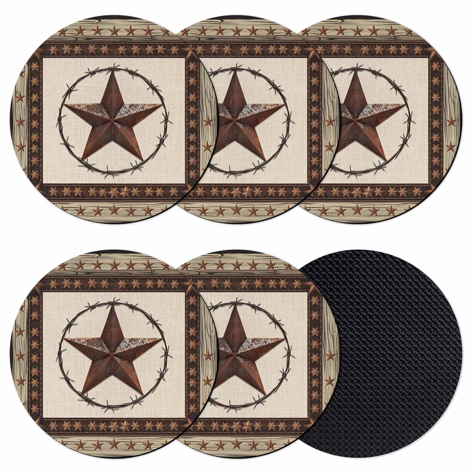 Country Texas Star Coasters Set of 6, Brown Farmhouse Vintage Wooden ...