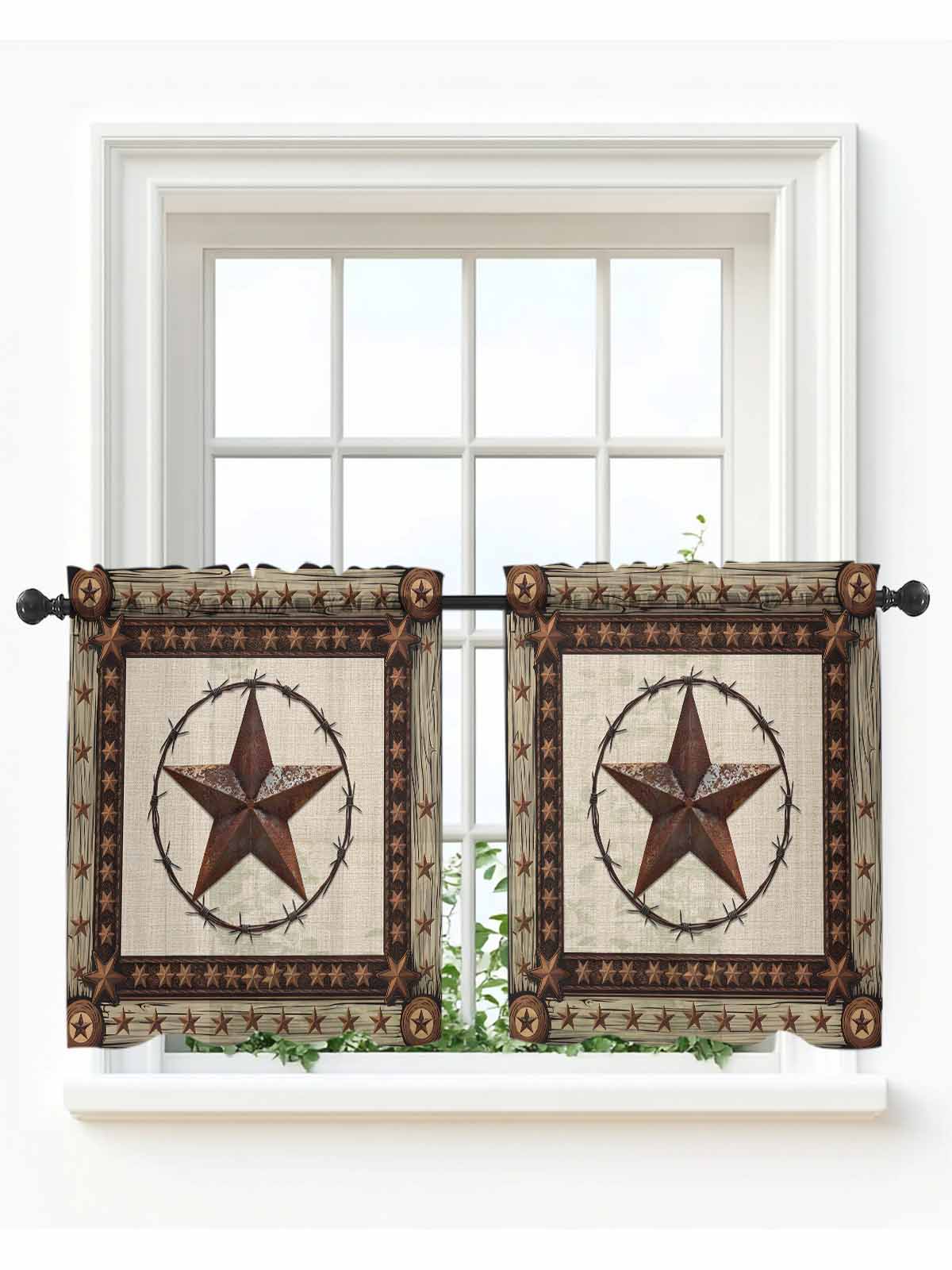 Country Texas Star Tier Curtains 36 Inch Length,Sheer Curtains for ...