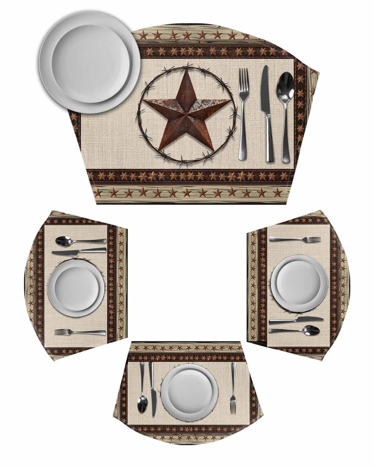 Country Texas Star Wedge Shaped Placemats Set of 2, Cotton Linen Fan ...