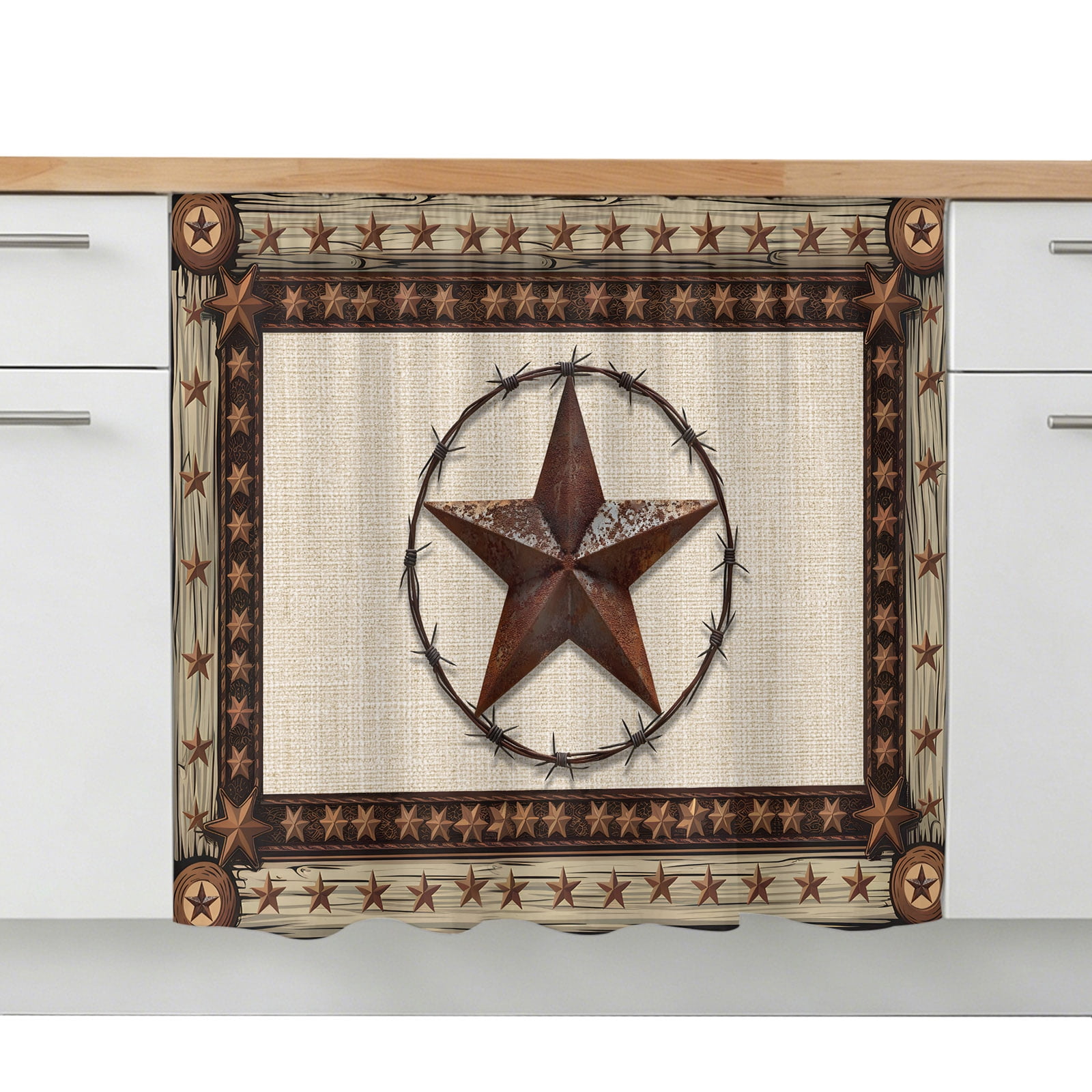 Country Texas Star Wooden Cabinet Curtains 28"W x 35"L,Dustproof Sink ...