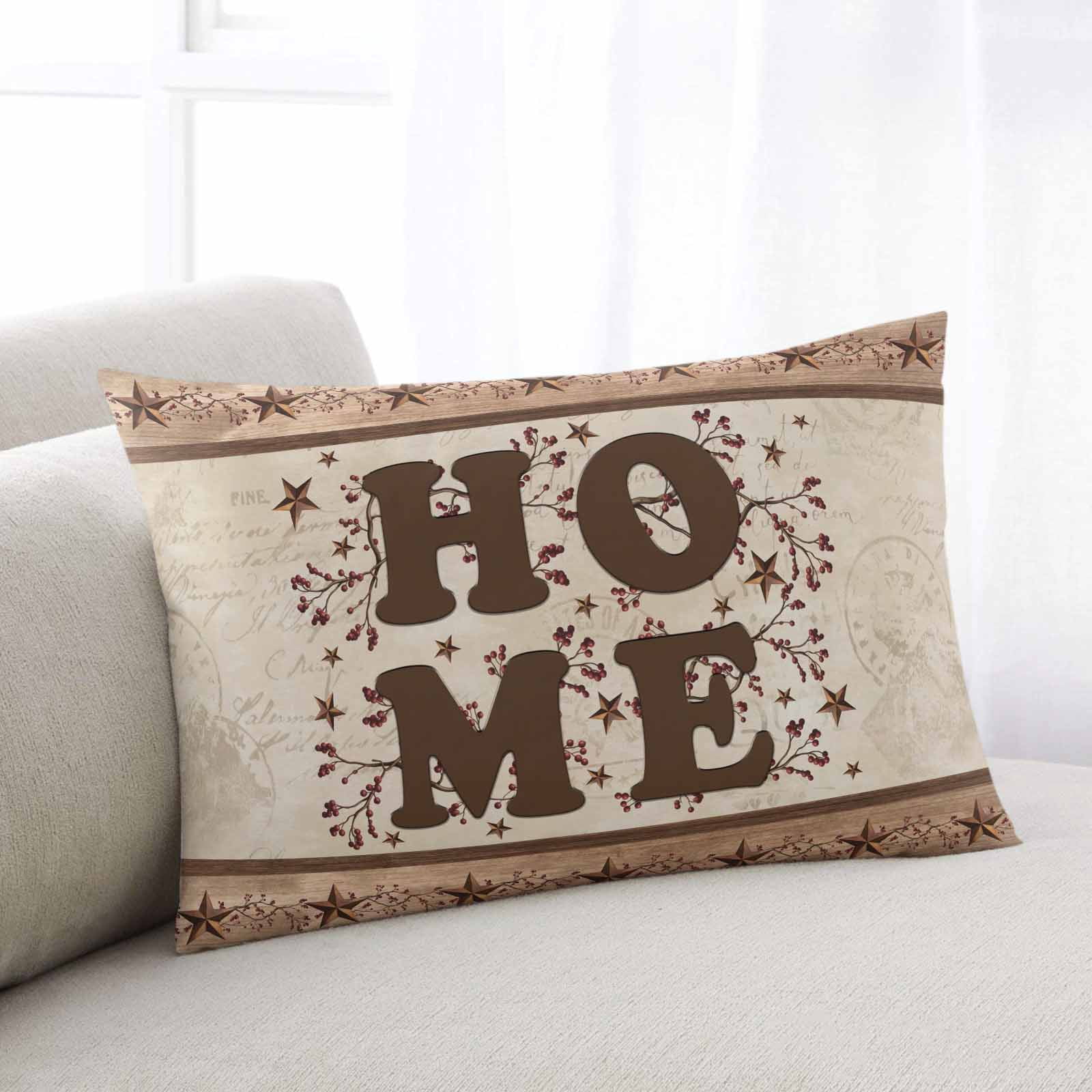 Country Throw Pillow Covers, Texas Star Plants Branches Berry Farmhouse ...