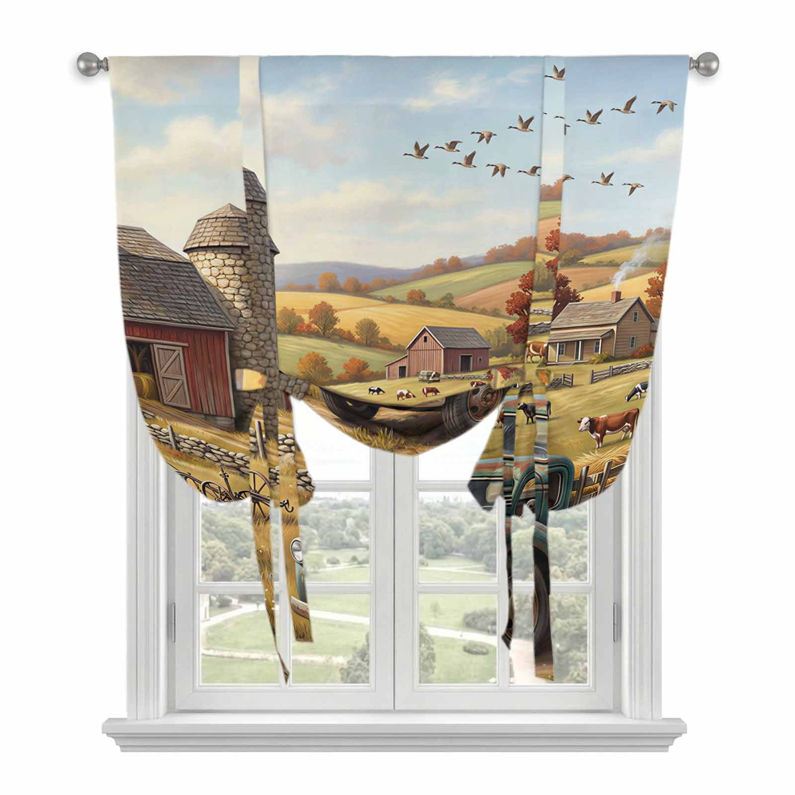 Country Tie Up Curtains for Window, Thermal Insulated Balloon Shade ...