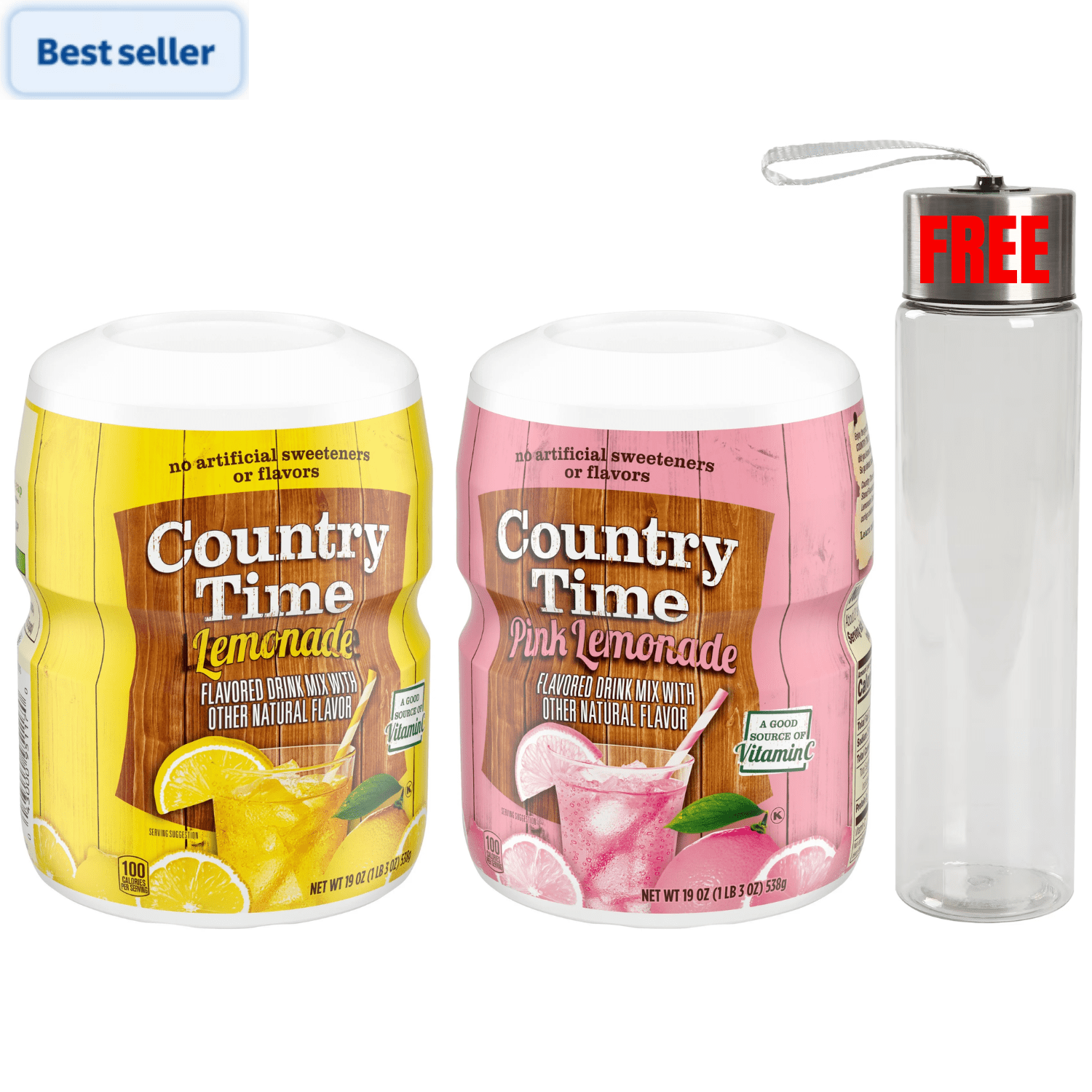 Country Time Lemonade & Pink Lemonade Drink Mix Bundle, 19 oz Canisters ...