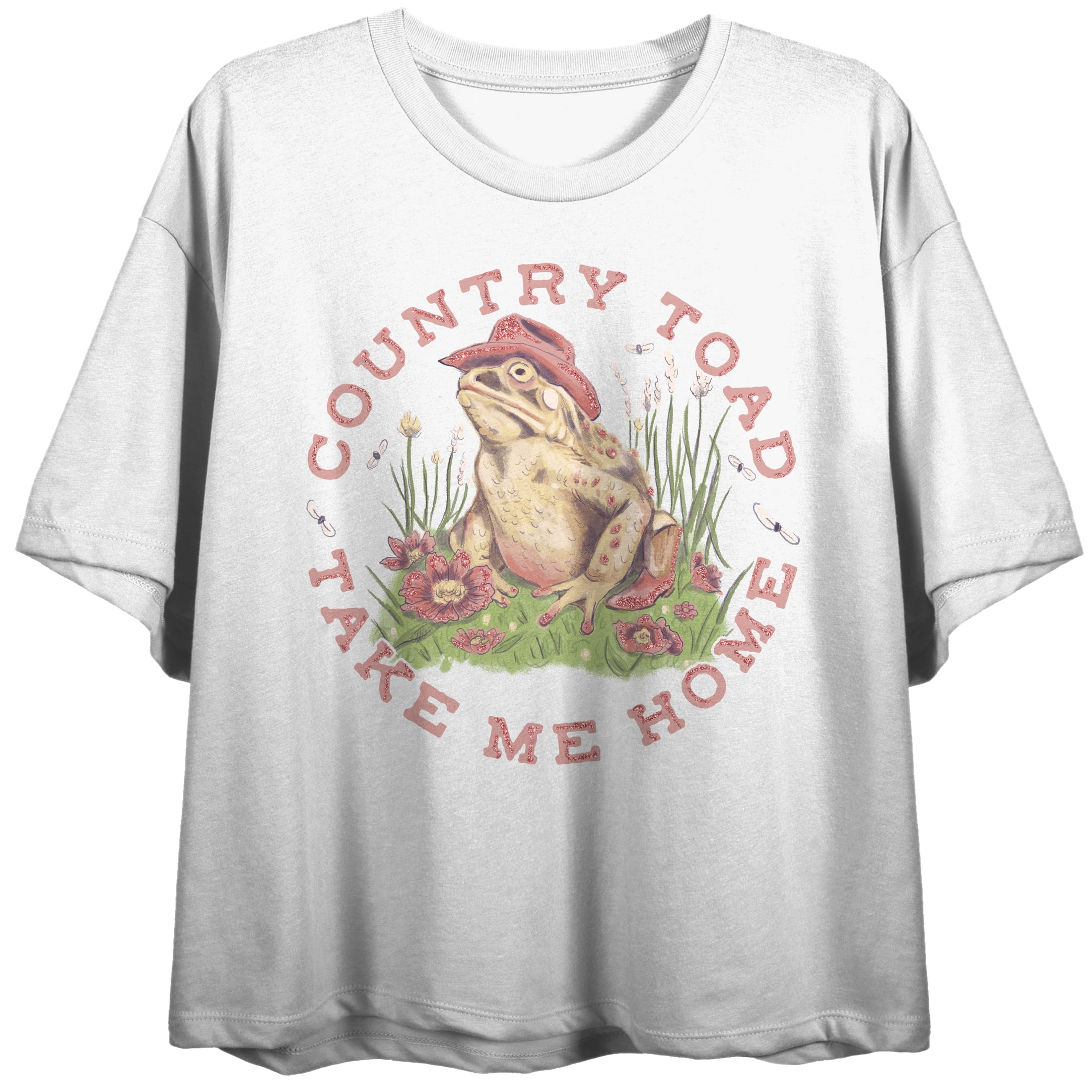 Country Toad Take Me Home Women's White Crew Neck Short Sleeve Crop Top ...