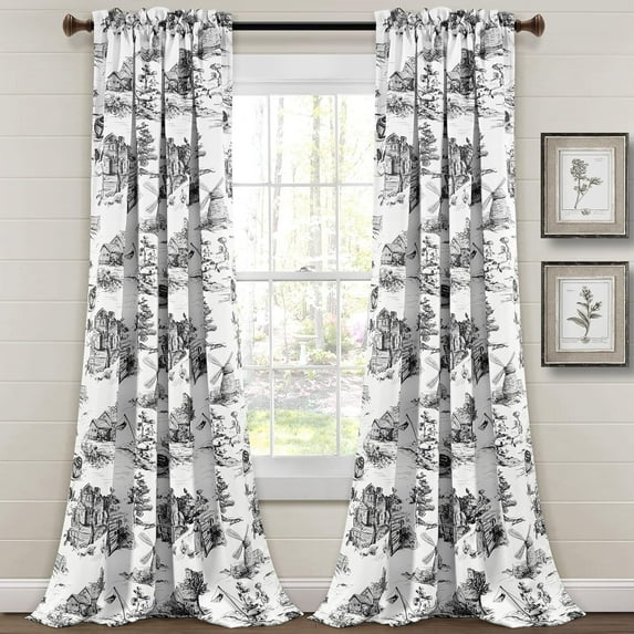 Country Toile Light Filtering Window Curtain Panel Pair, 52" W x 84" L ...