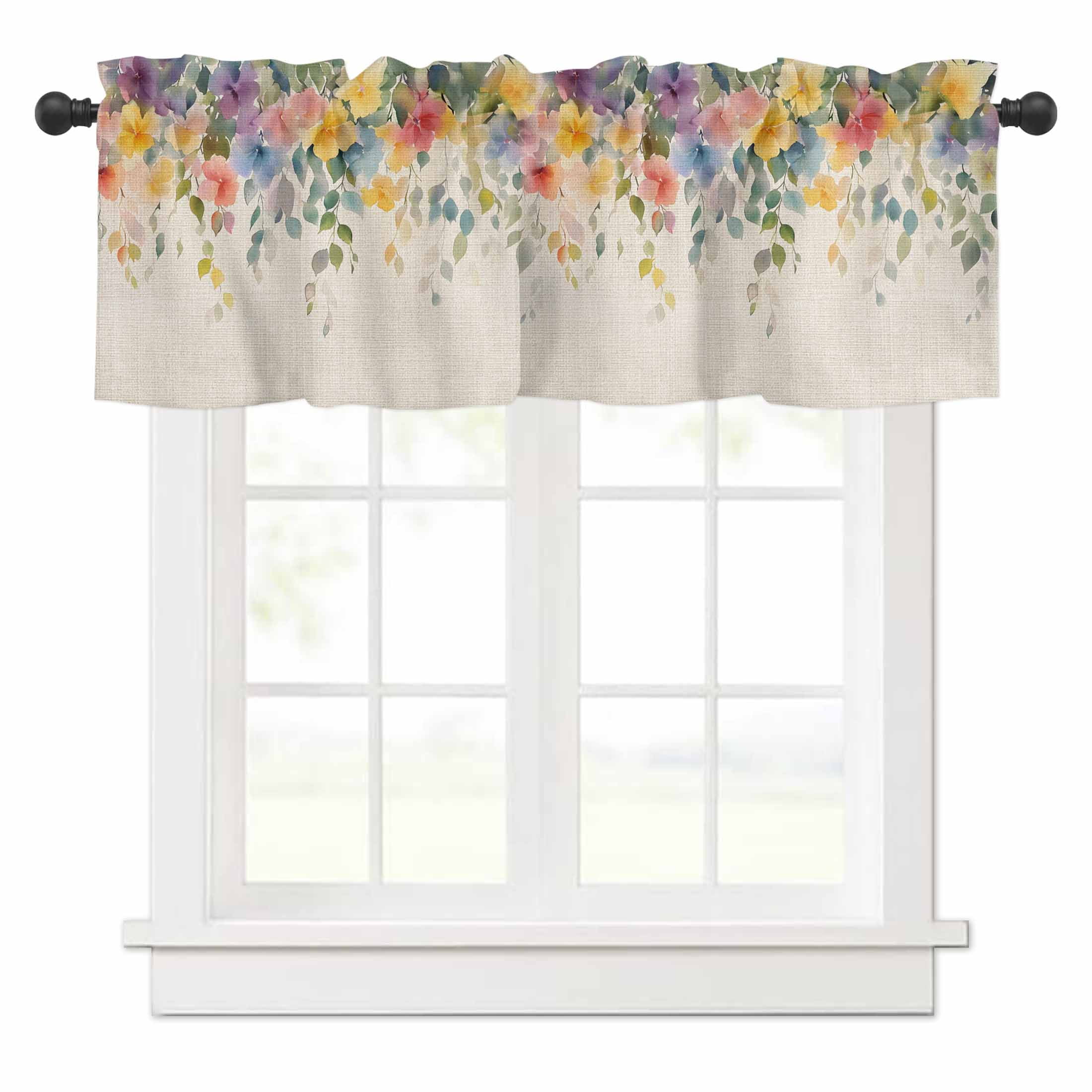 Country Valances for Windows Watercolor Pastoral Wildflowers Linen ...