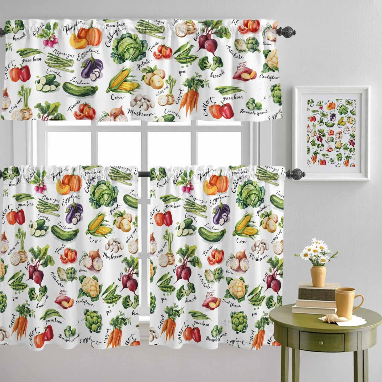 Country Vegetables Curtain Tier and Valance Set 3 Piece, Rustic ...