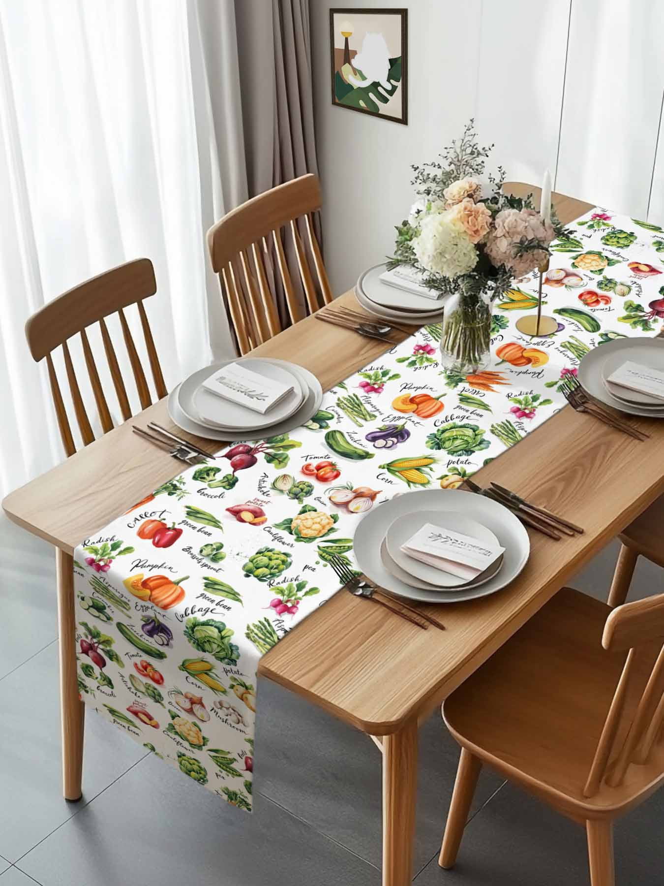 Country Vegetables Table Runner 13x70in Non-Slip Cotton Linen Table ...