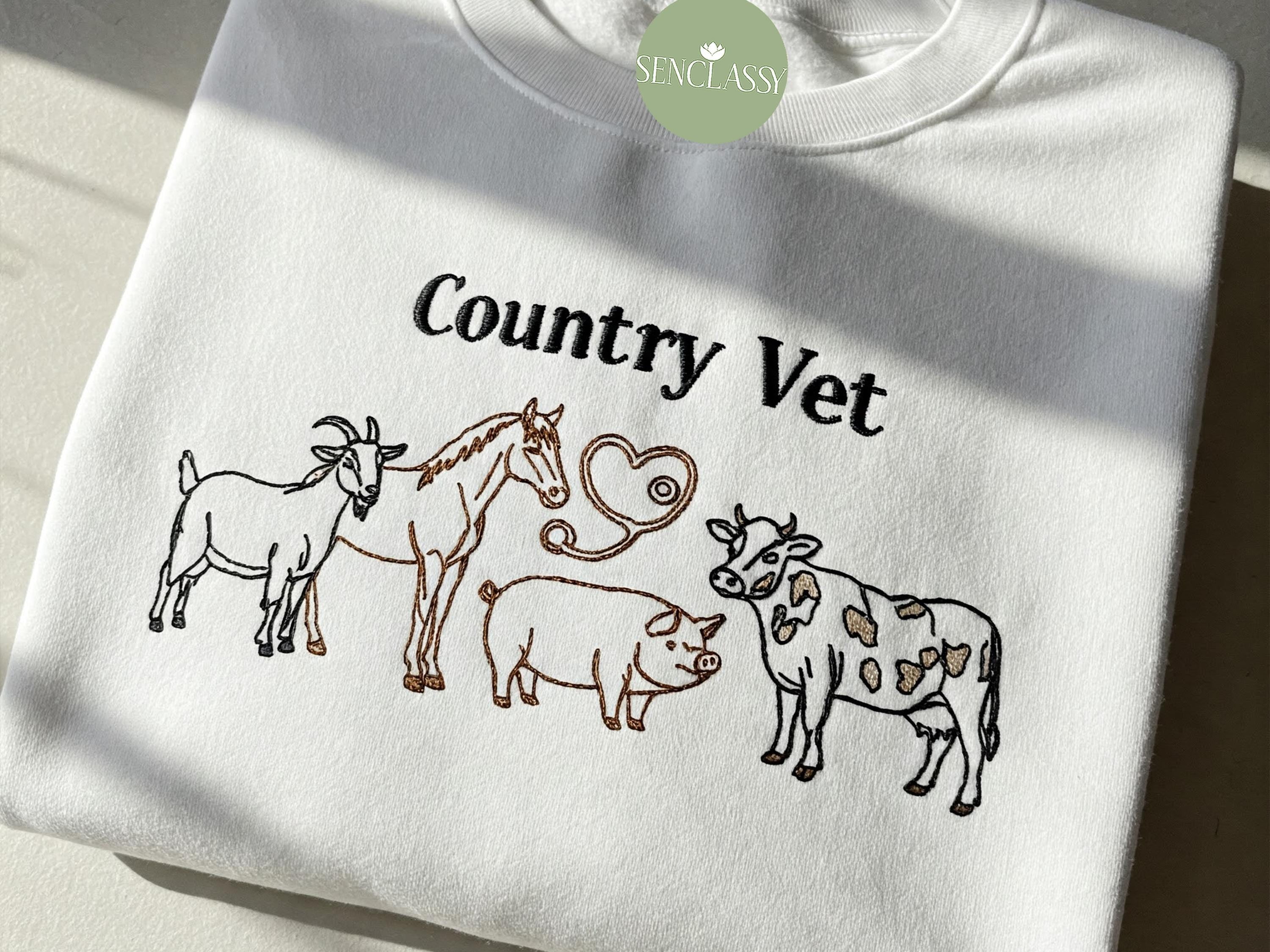 Country Veterinarian Icons Embroidered Crewneck, Vet School Sweatshirt ...