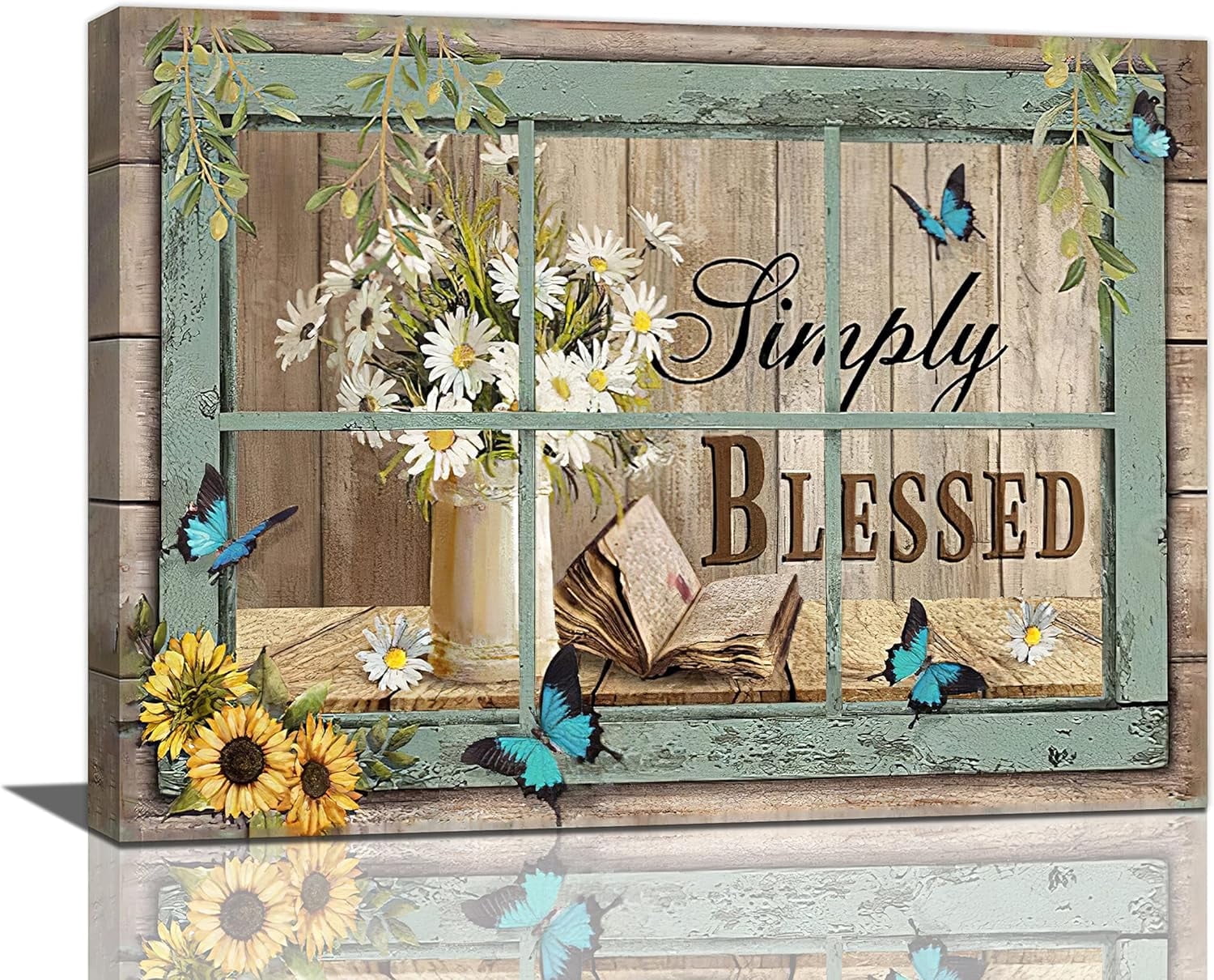 Country Wall Art Rustic Floral White Daisy Butterfly Pictures Wall ...