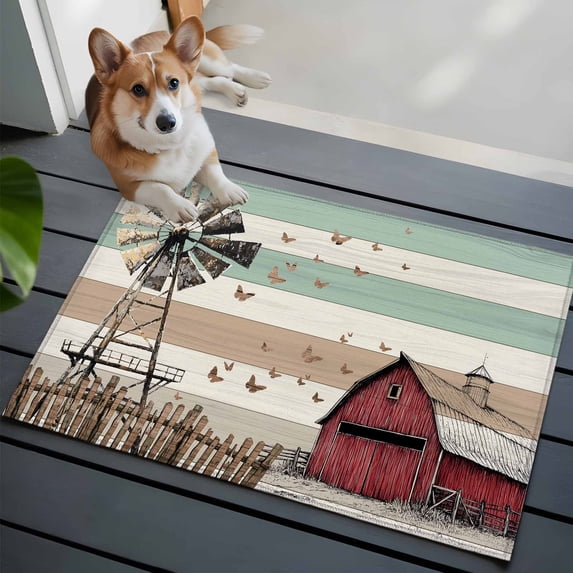 Country Washable Area Rug 2x3 Windmill Farmhouse Butterfly Wood Grain ...