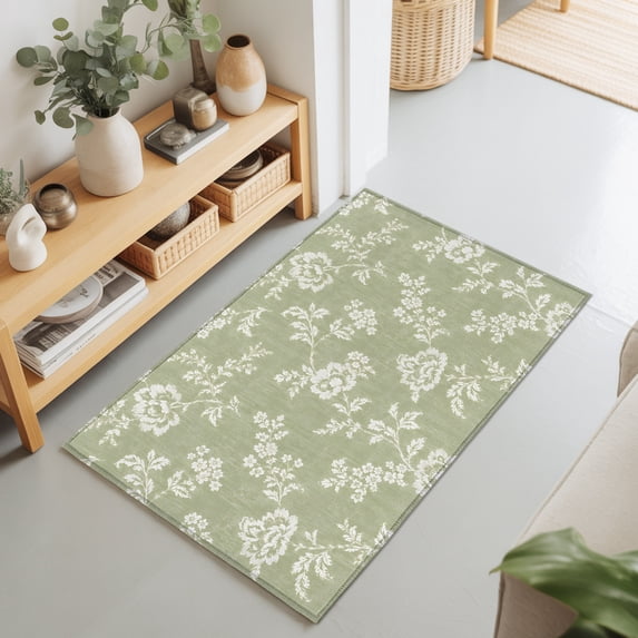 Country Watercolor Flower Leaf Rectangle Rug 2'x3' Rustic Botanical ...