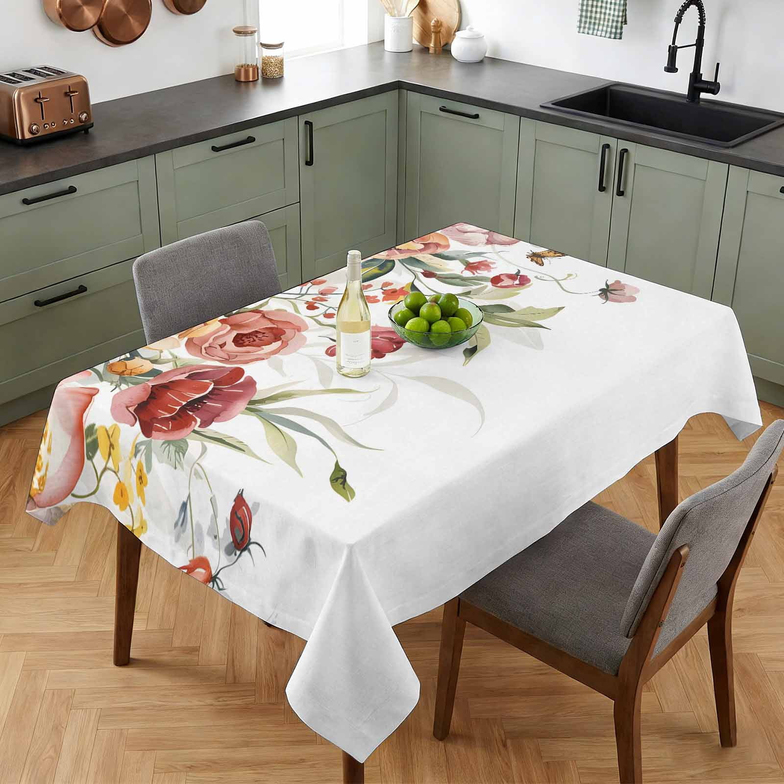 Country Watercolor Flowers Table Cloth 52x70in, Waterproof Rectangle ...